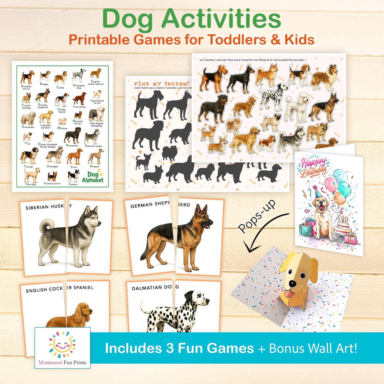 Dog Paper Activities for Toddlers, Kids – Printable Games, Dog Halves ...