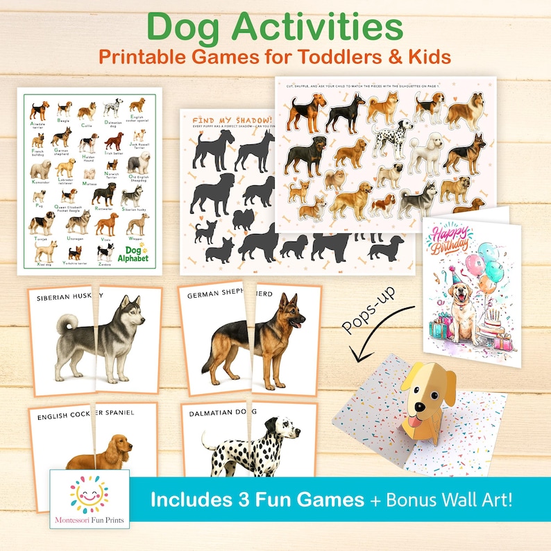 Dog Paper Activities for Toddlers, Kids – Printable Games, Dog Halves ...