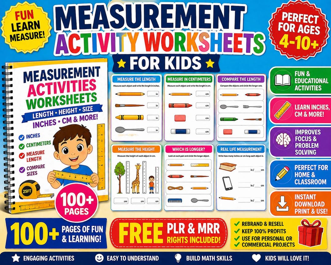 Measurement Activity Worksheets for Kids | Inches, Centimeters, Length ...