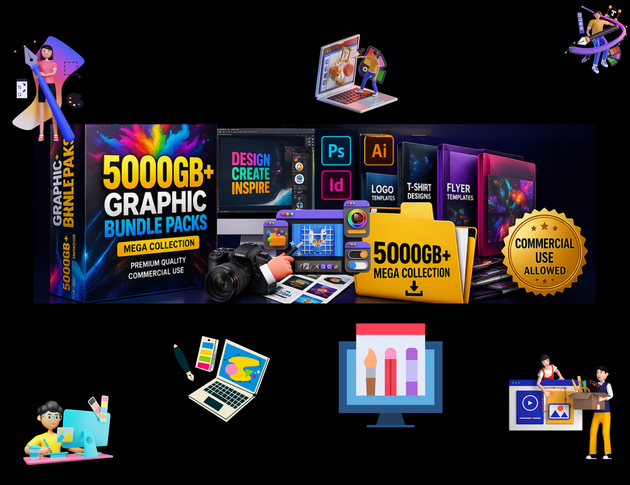 5000GB+ Graphic Bundle Packs | SVG, Logos, Templates, T-shirts (instant ...