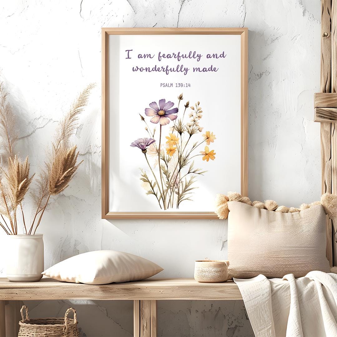 Bible Verse Wildflower Print, Fearfully and Wonderfully Made Wall Art ...