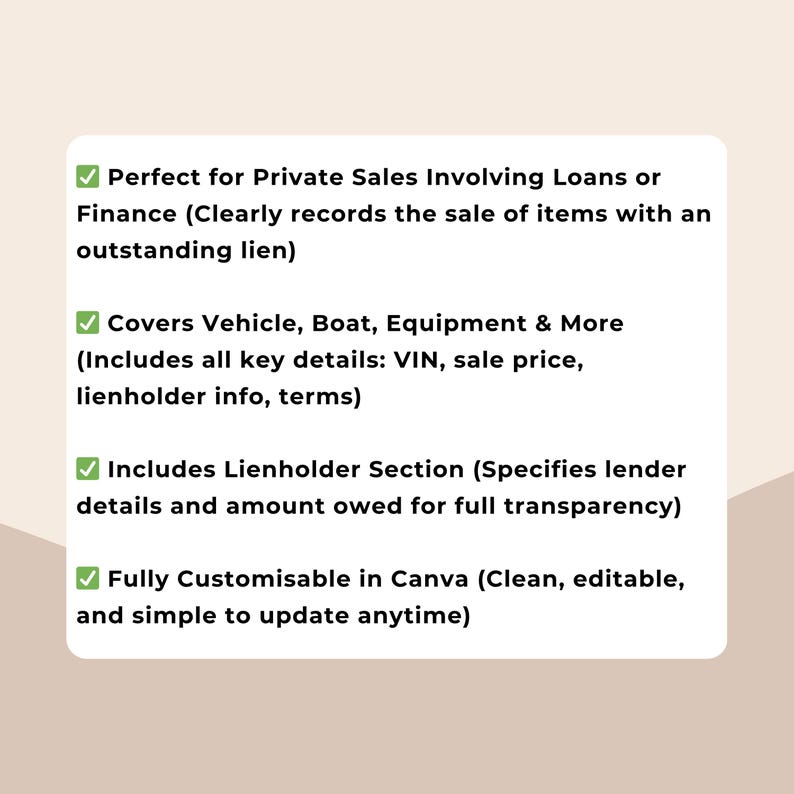 Lienholder Bill of Sale Template, Bill of Sale With Lien, Vehicle Boat ...