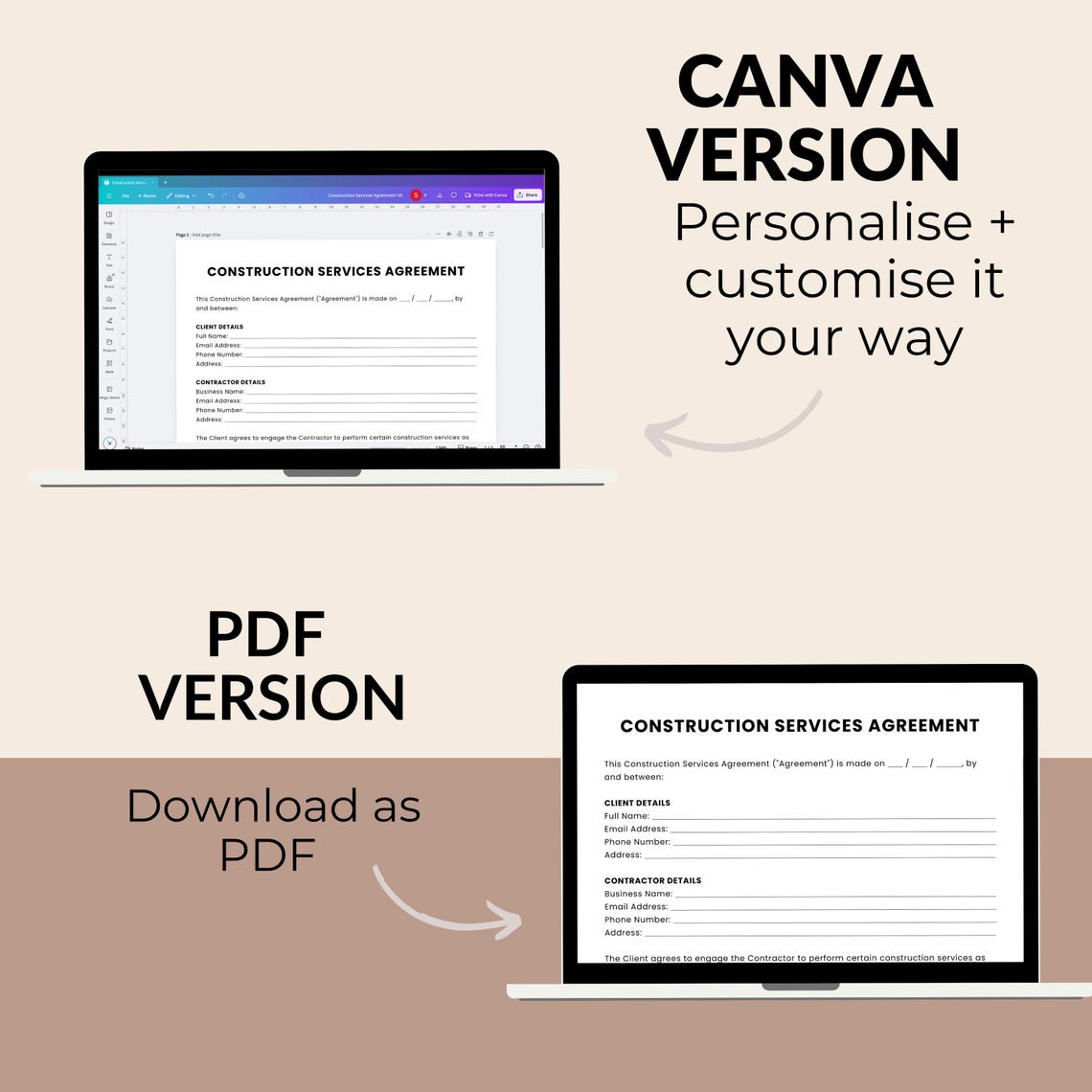 Construction Contract Template, Editable Building Agreement, A4 Canva ...