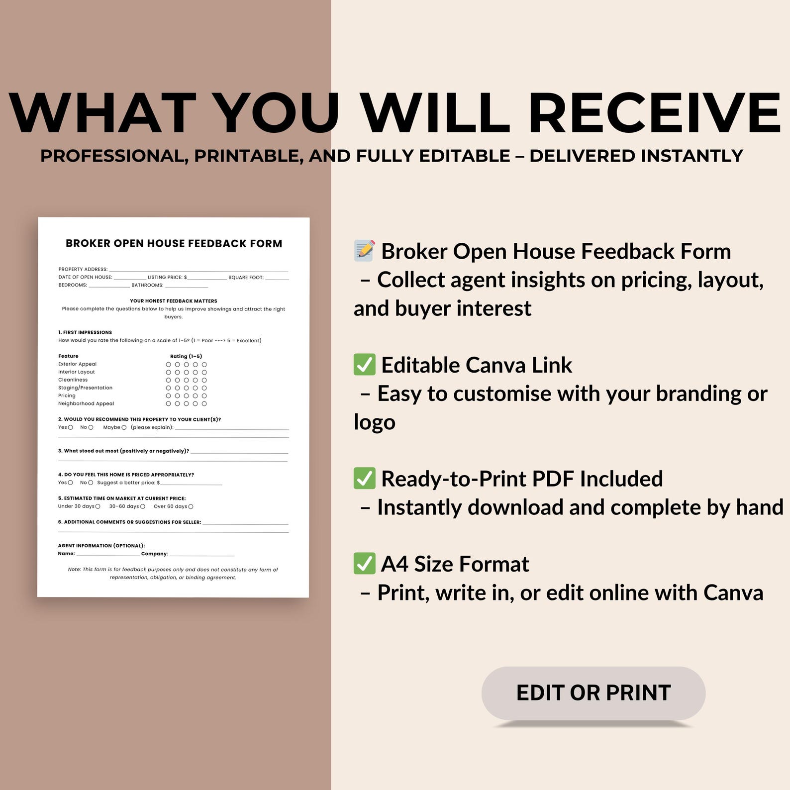 Broker Open Feedback Form, Real Estate Agent Open House Feedback Form ...