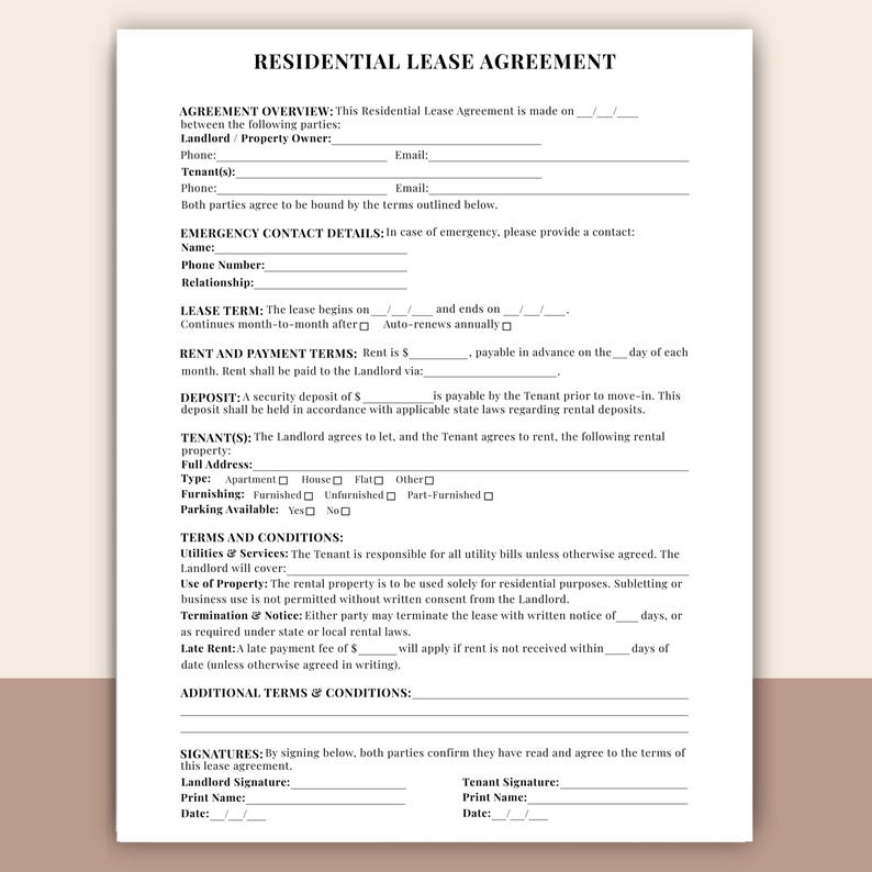 Editable Lease Agreement Template, Printable Tenancy Form, Rental ...
