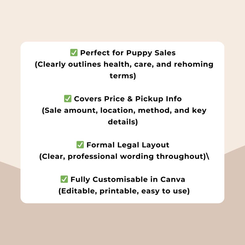 Editable Puppy Sale Contract Template, Printable One Page Puppy Agreement With Deposit Terms ...
