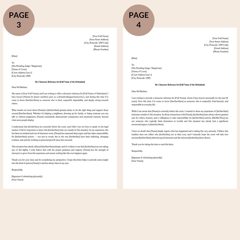 Court Character Reference Letter Template, Editable Character Letter ...
