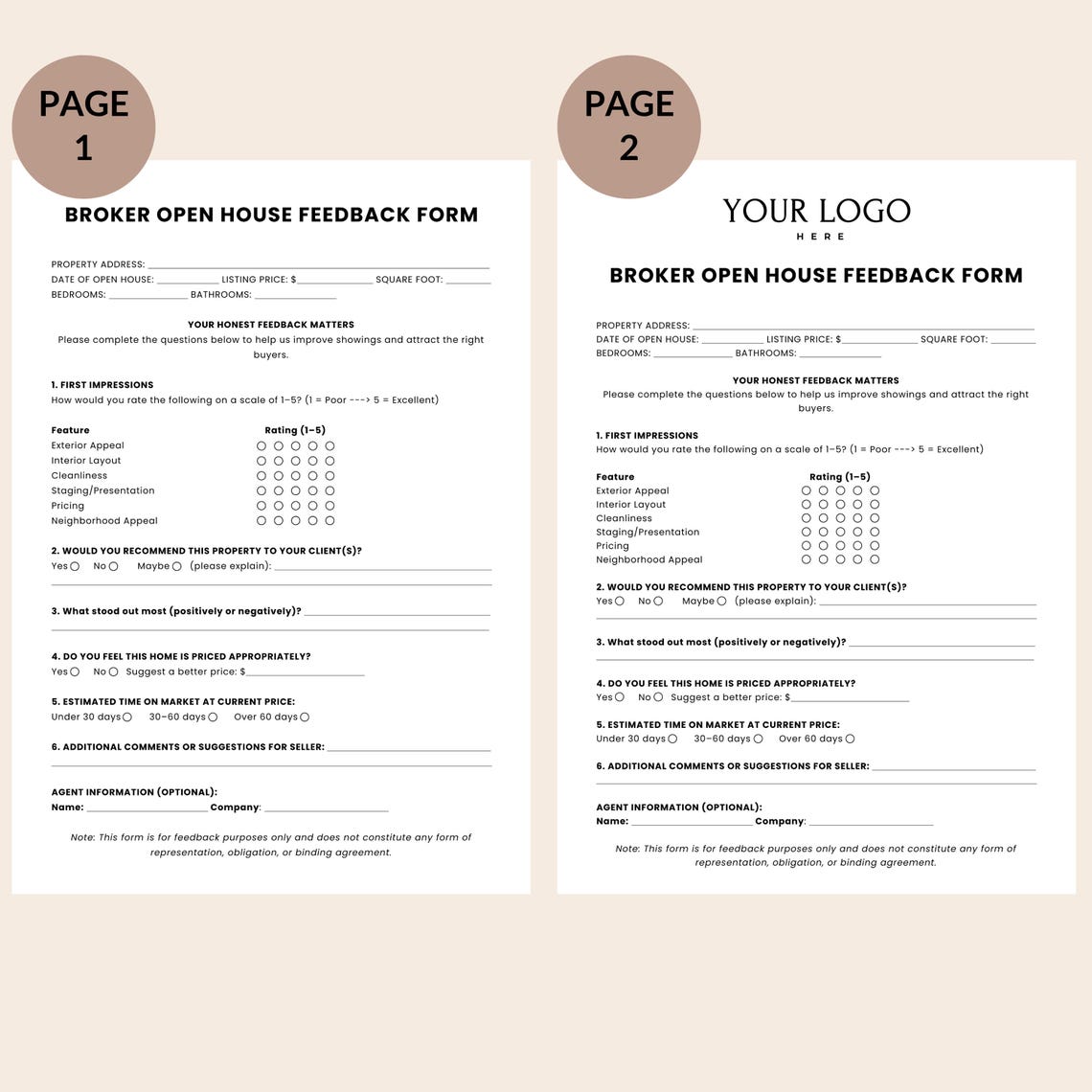 Broker Open Feedback Form, Real Estate Agent Open House Feedback Form ...
