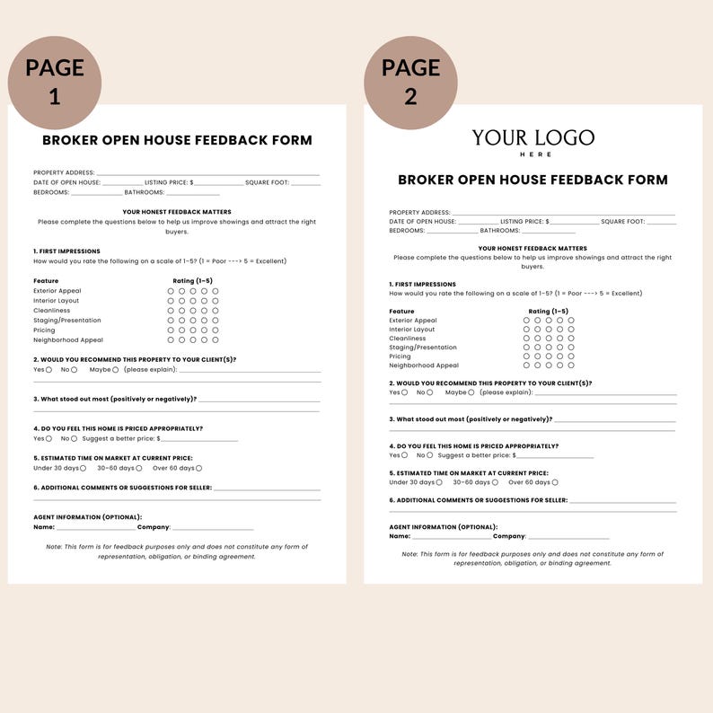 Broker Open Feedback Form, Real Estate Agent Open House Feedback Form ...