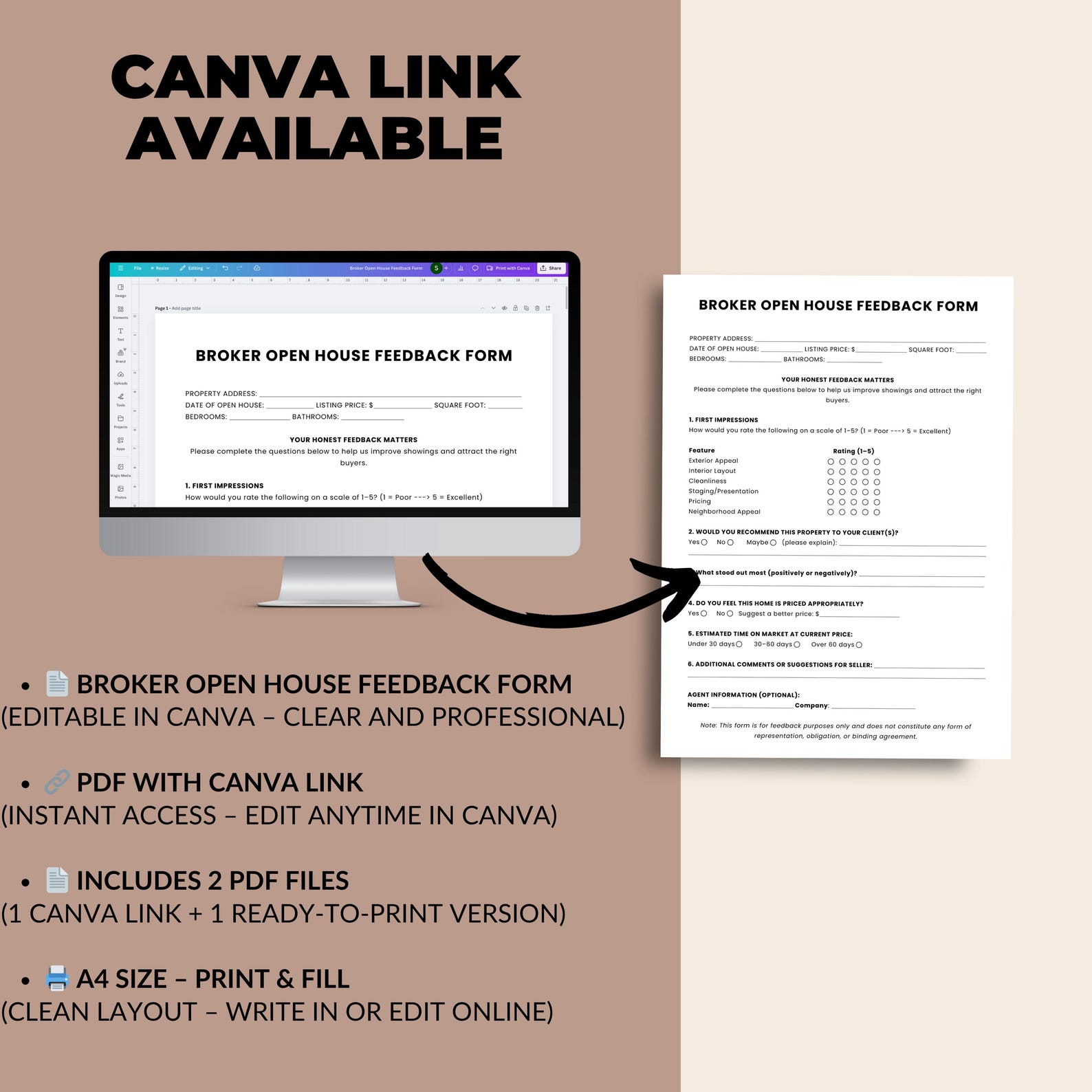 Broker Open Feedback Form, Real Estate Agent Open House Feedback Form ...