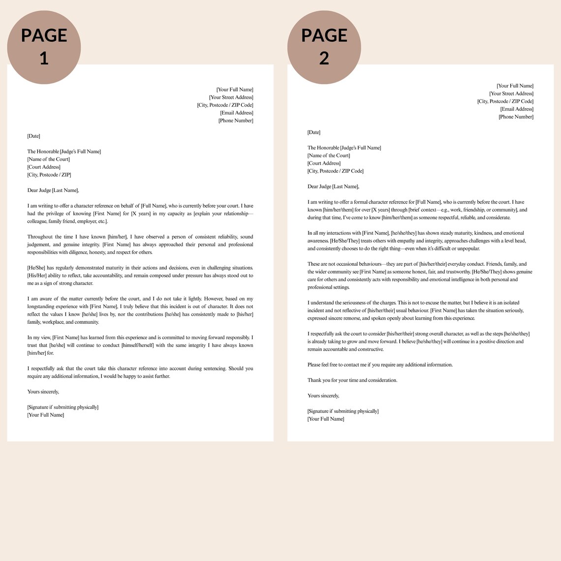 Court Character Reference Letter Template, Editable Character Letter ...