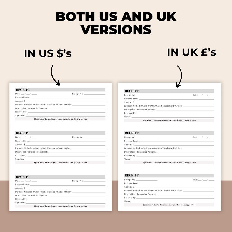 Receipt Template Printable, Customer Payment Receipt, Editable Rent or Business Receipt, Canva ...