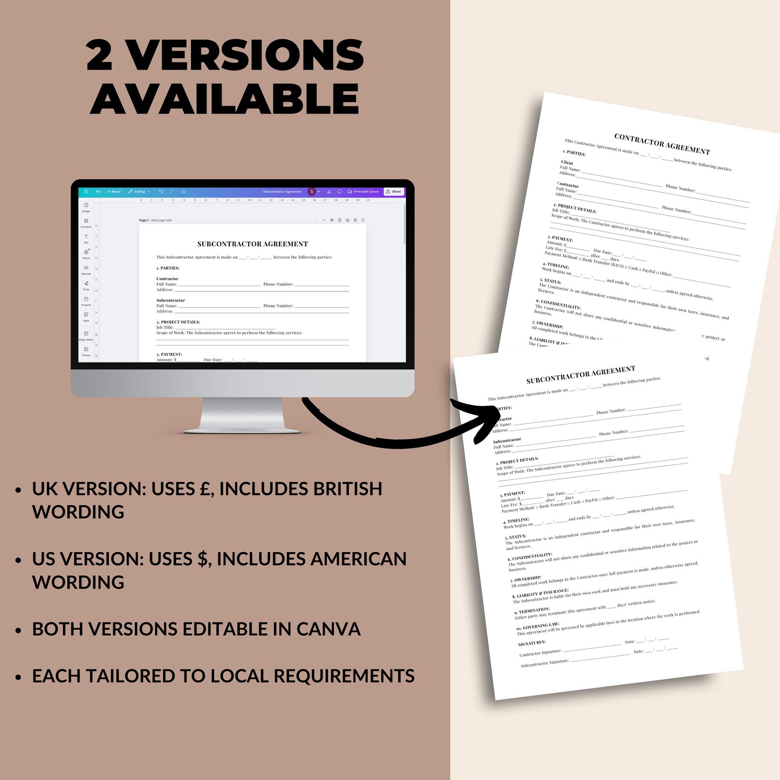 Contractor, Security Guard Agreement Template, Editable PDF for ...