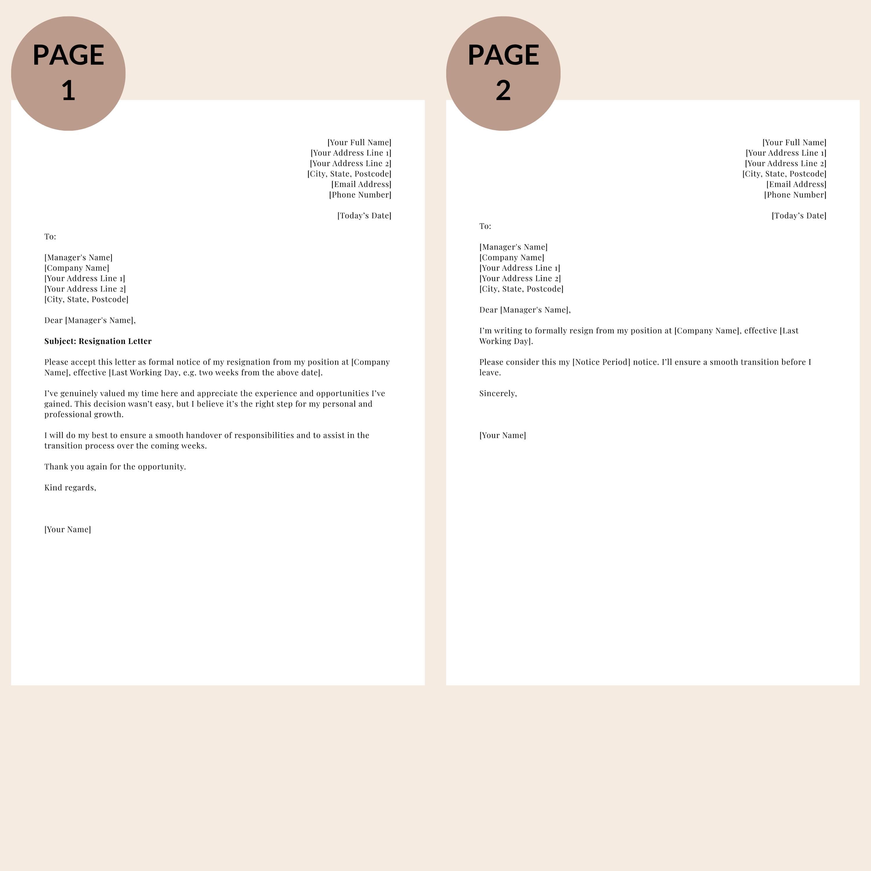 Resignation Letter Template, Professional Canva Layout, Notice Letter ...