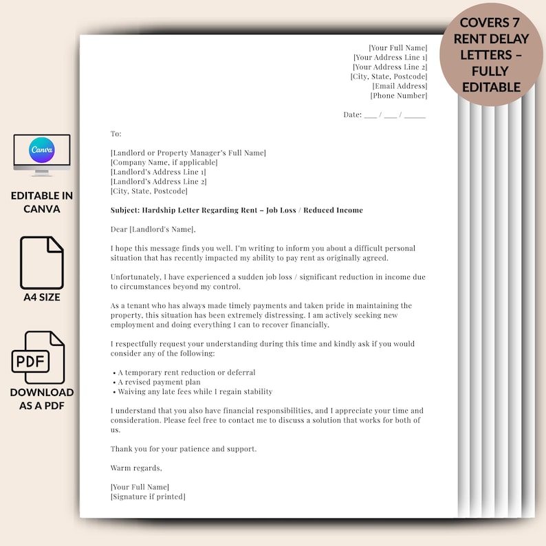 Rent Hardship Letter Template Bundle, Editable Canva Letters for ...