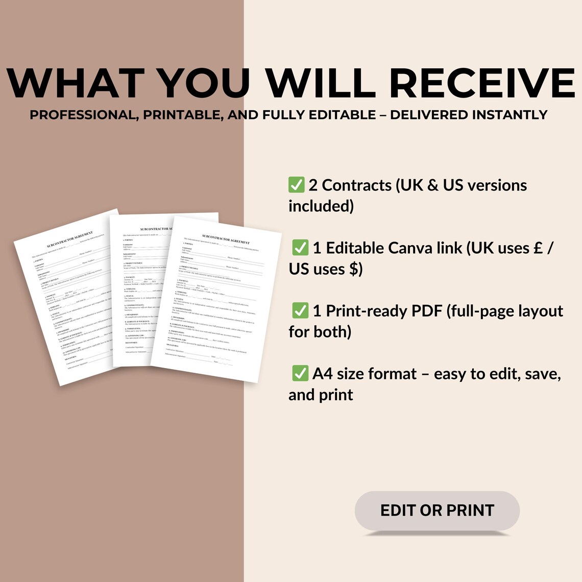 Contractor, Security Guard Agreement Template, Editable PDF for ...