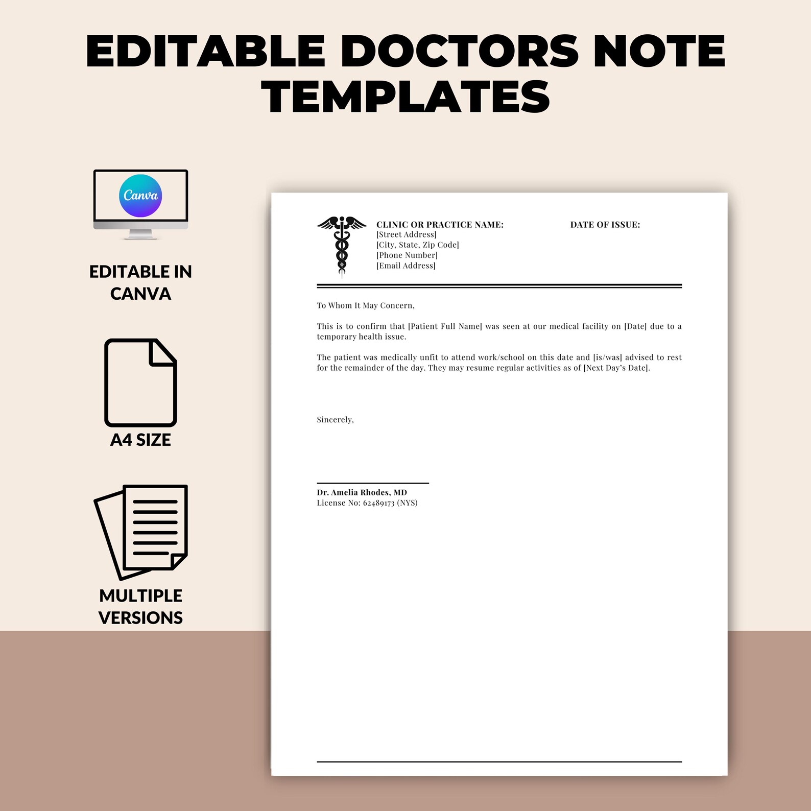 Editable Doctor's Note Template, Doctor Excuse Note, Doctors Excuse ...