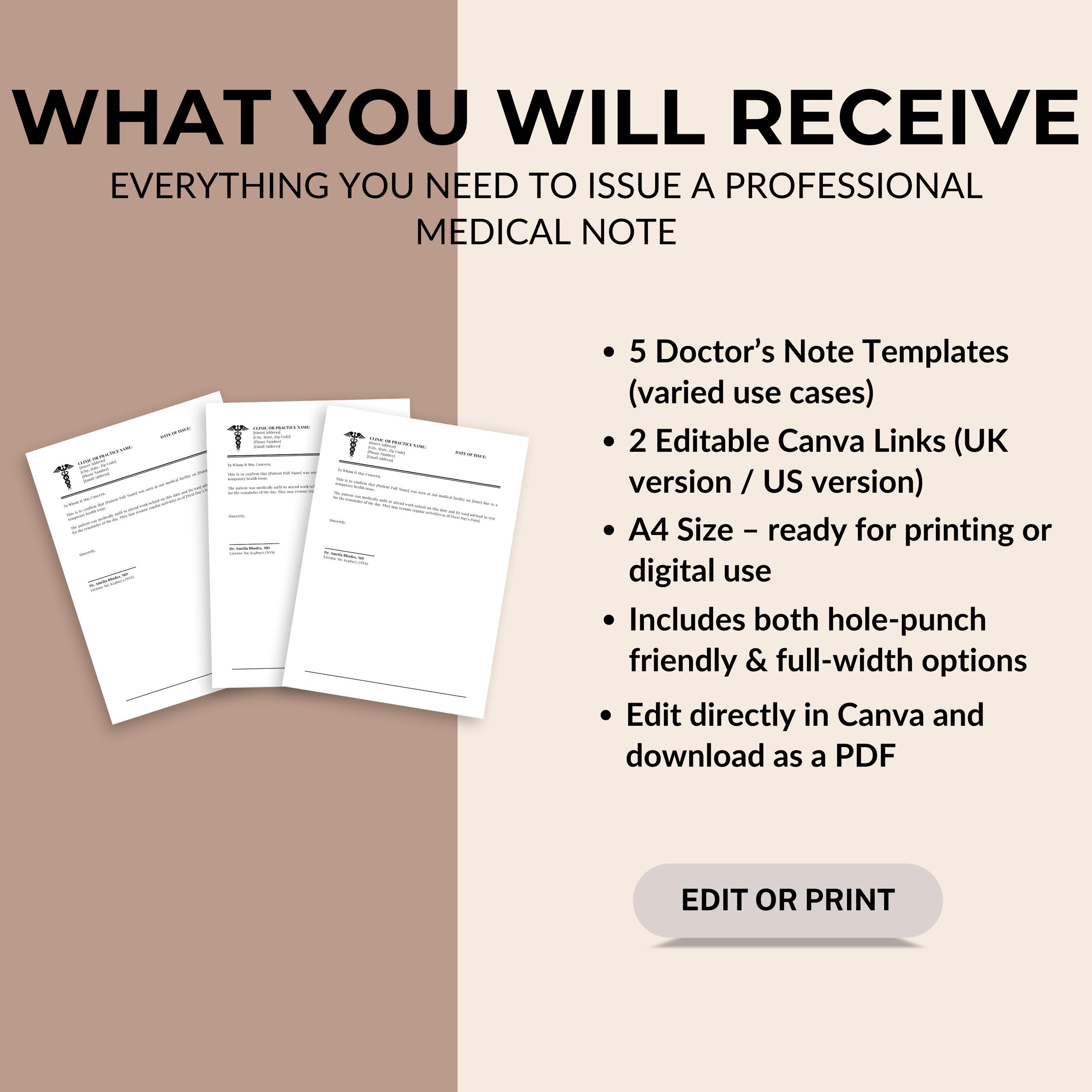 Editable Doctor's Note Template, Doctor Excuse Note, Doctors Excuse ...