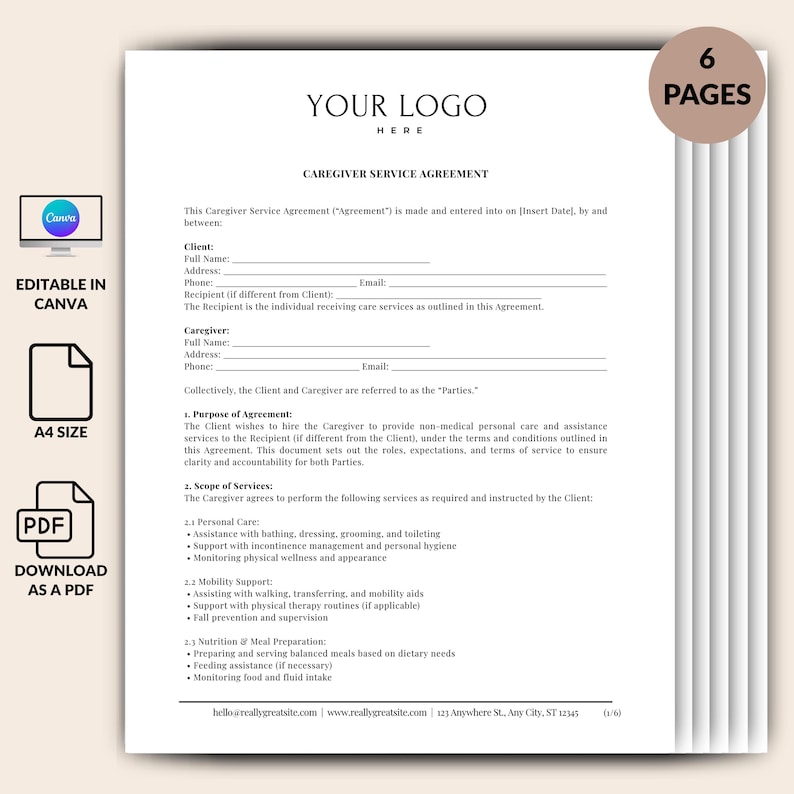 Private Client Caregiver Contract, Personal Support Agreement Template ...