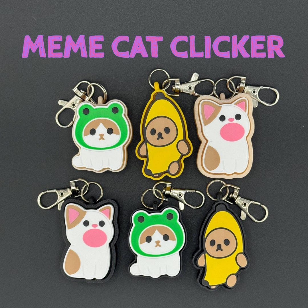 Meme Cat Clicker Toy Keychain | Cute Funny Fidget Cat, Frog Cat, Popcat ...