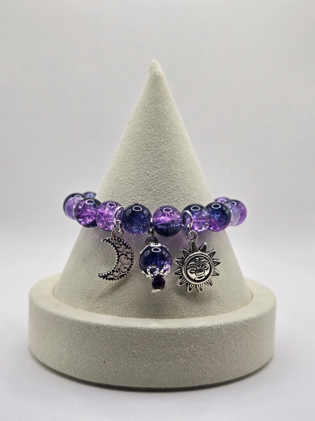 Purple Sun and Moon Crackle Beaded Bracelet - Etsy