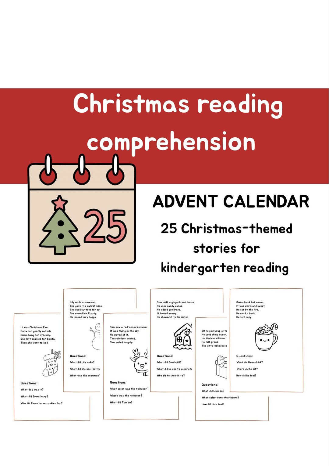 Christmas Reading Comprehension Advent Calendar | Kindergarten Reading ...