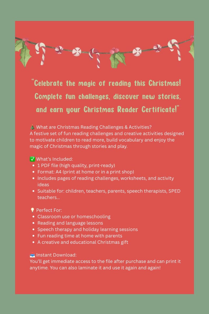 Christmas Reading Challenge | Kids Holiday Activities (PDF) - Etsy