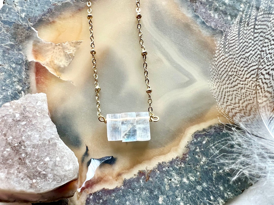 Rainbow Moonstone Necklace, 14k Gold Plated Chain, Adjustable Pendant ...