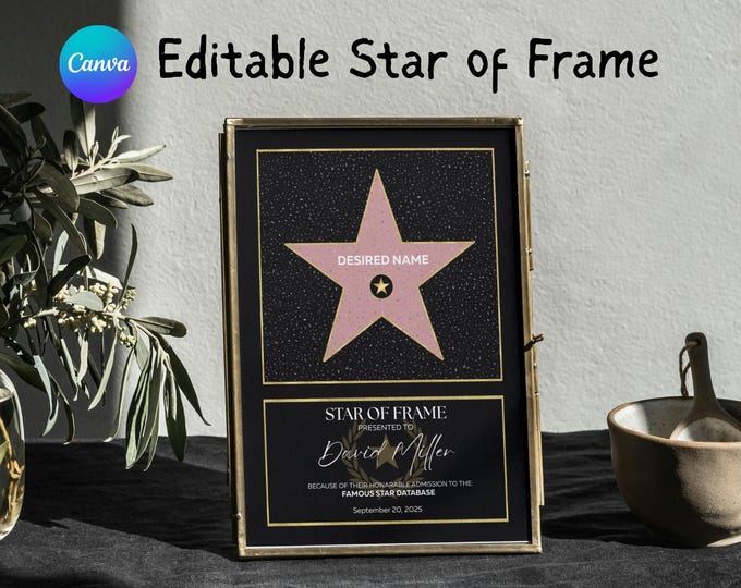 Custom Hollywood Star Poster, Personalized Walk of Fame Star Print ...
