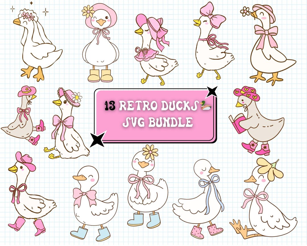 13 Retro Duck Svg Bundle, Vintage Duck Clipart, Cute Duck Svg, Spring ...