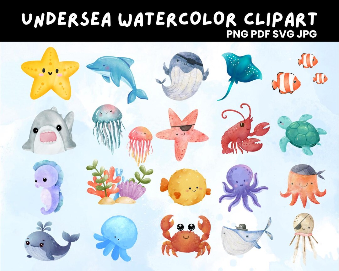 Undersea Watercolor Bundle Svg, Octopus, Jellyfish, Whale, Nursery ...