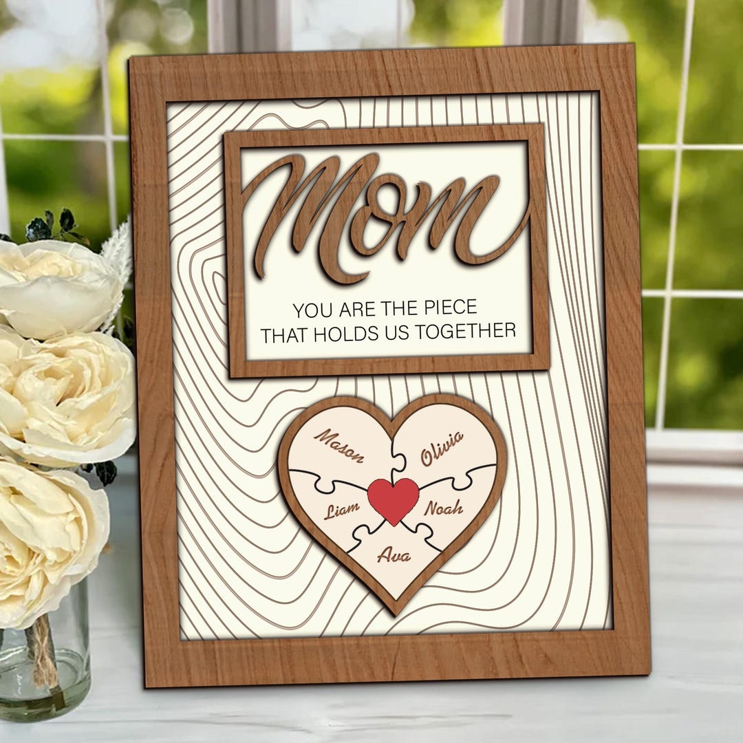 Mothers Day Heart Shaped Puzzle SVG, Mom Puzzle Sign Laser Cut File ...