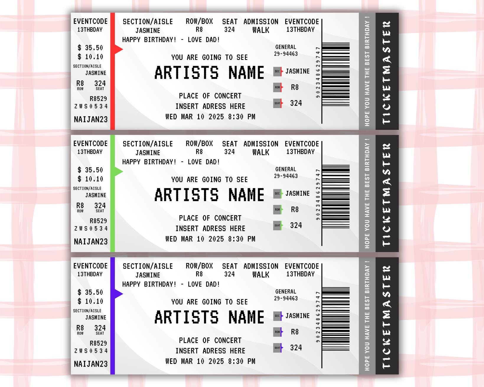 Editable Concert Ticket Canva Template, Ticketmaster Ticket, Surprise ...