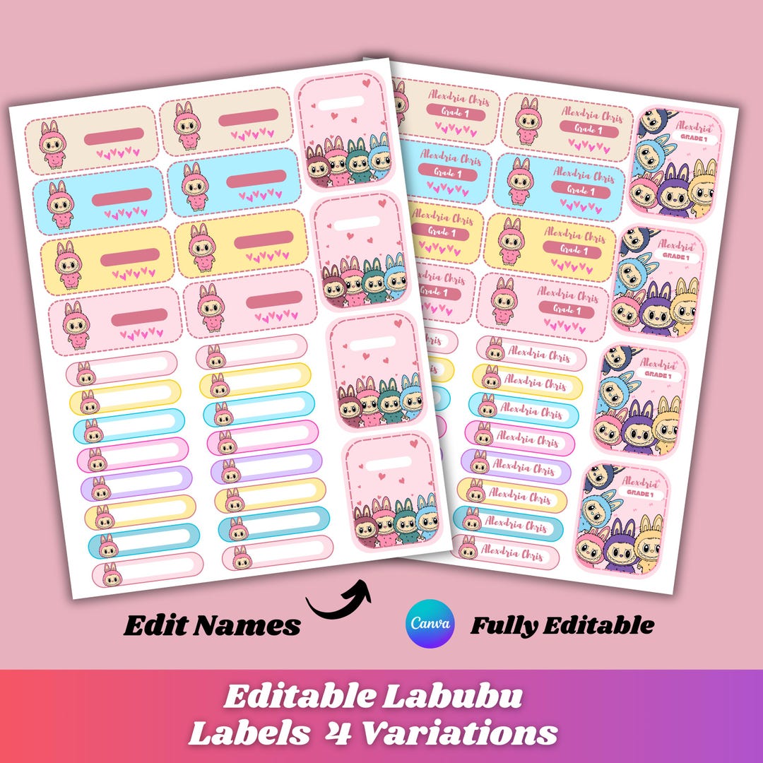 Buy Labubu School Labels, Printable Back to School Labels, Cute Name ...