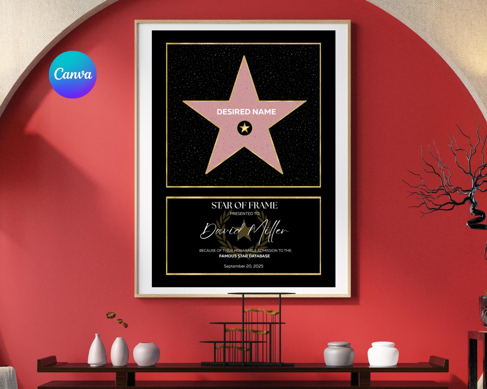 Editable Hollywood Star of Fame, Custom Poster, Custom Text ...