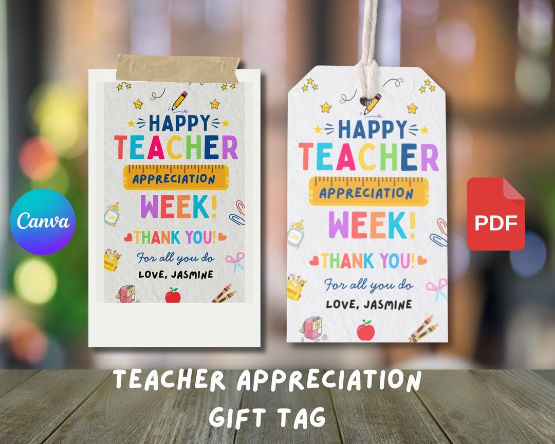 Back to School Teacher Appreciation Gift Tags, Thank You Teacher Gift ...