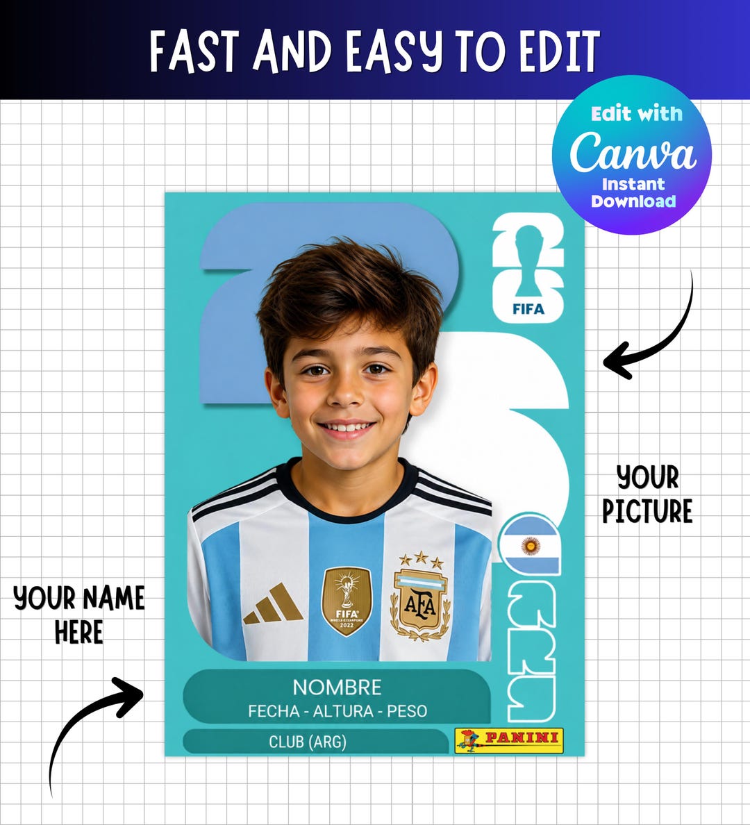 World Cup Sticker + 2026 Umschlag (In Canva veränderbar ...