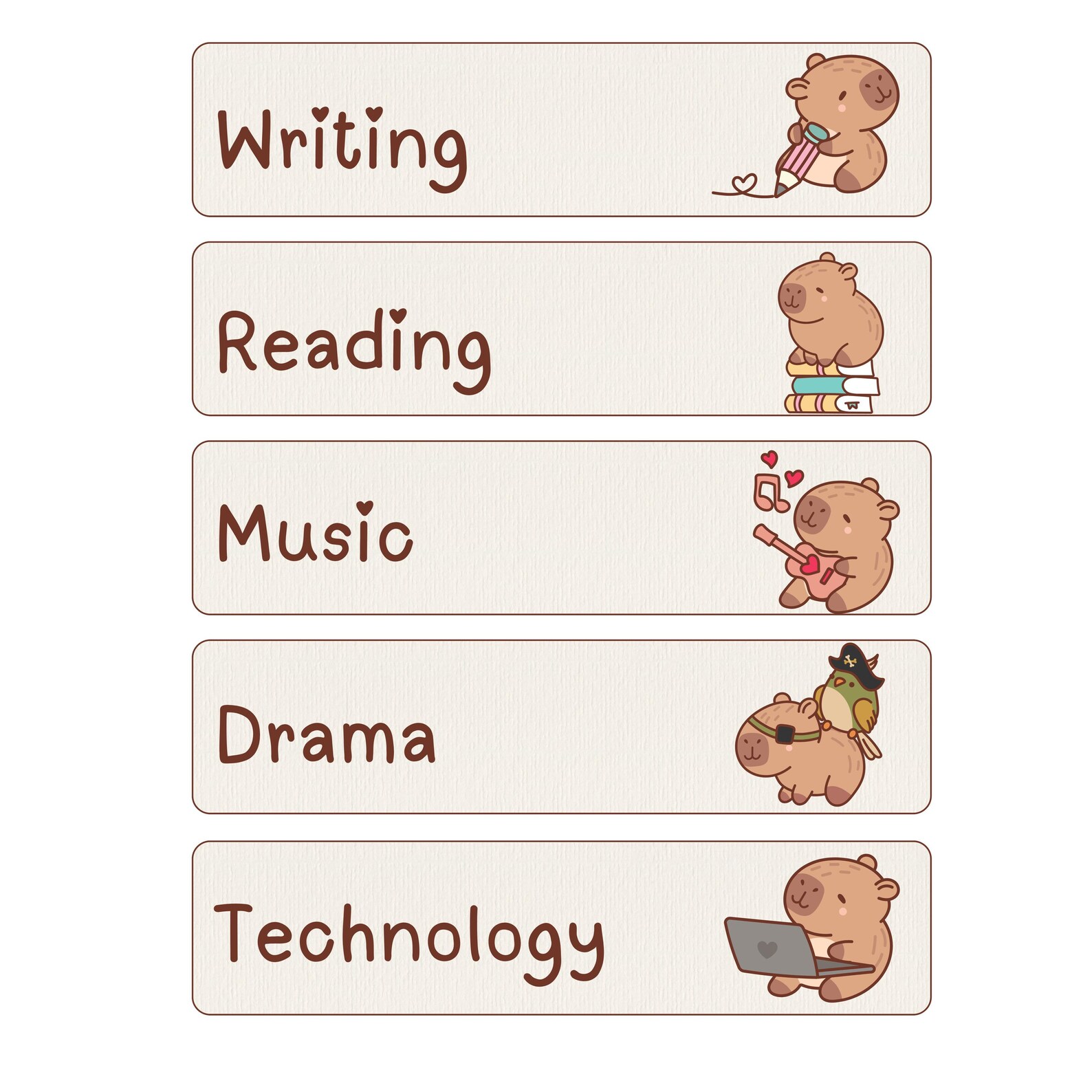 Editable Capybara School Labels, Printable Name and Subject Labels ...