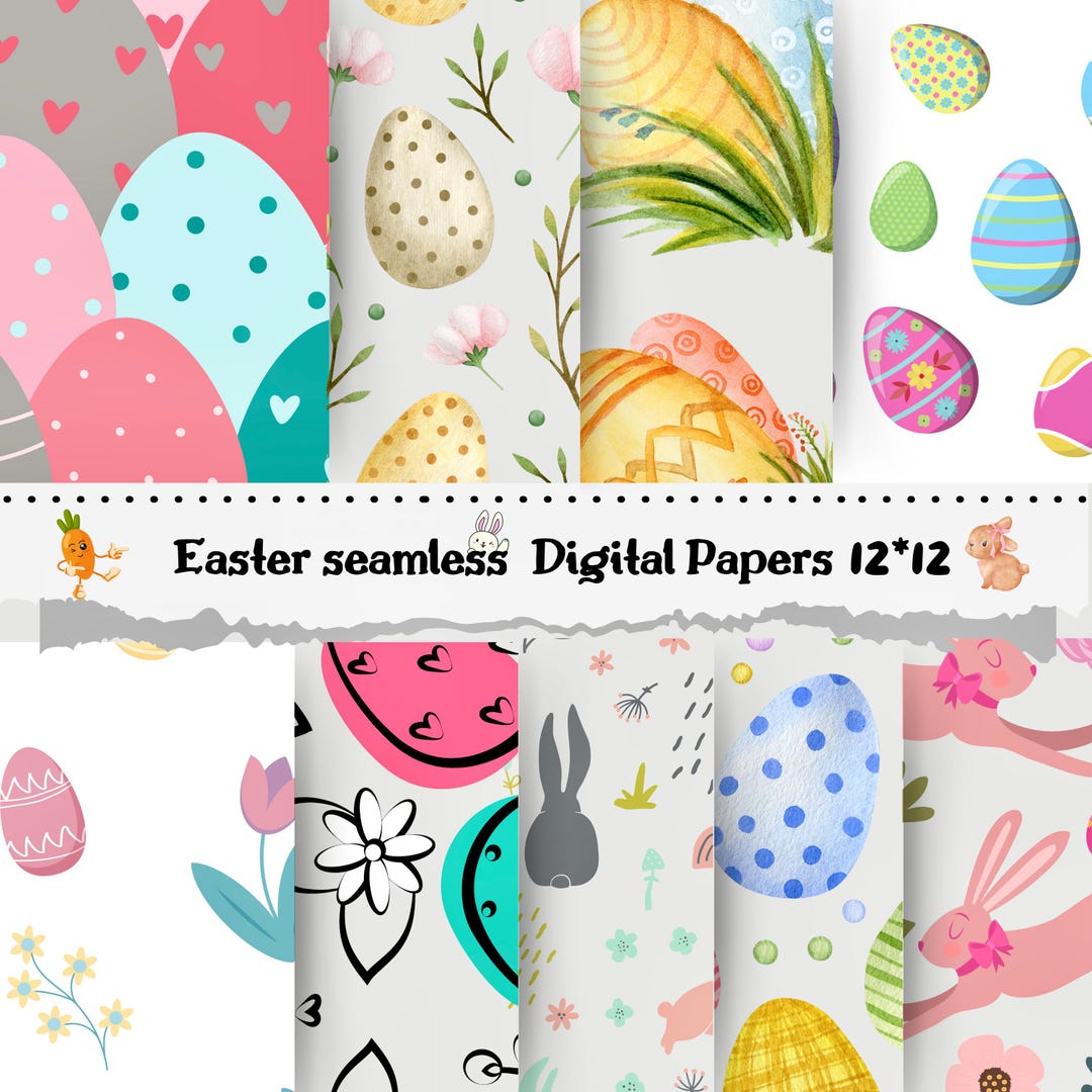 Happy Easter Bunnies 12 Seamless Digital Papers Bundle, Eggs, Scrapbook ...