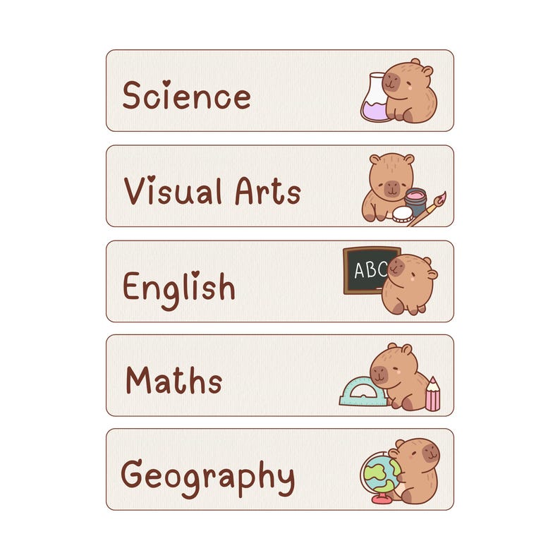 Editable Capybara School Labels, Printable Name and Subject Labels ...