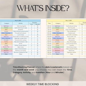 Minimalist Weekly Time Blocking Planner Template in Googlesheets Time ...