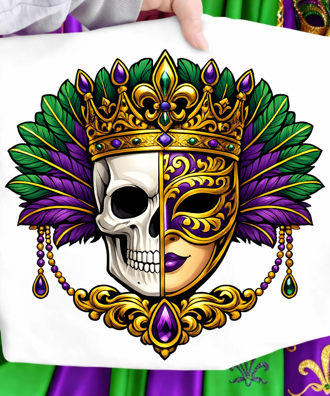 Mardi Gras Mask Skull Crown PNG, Purple Green Gold Carnival Clipart ...