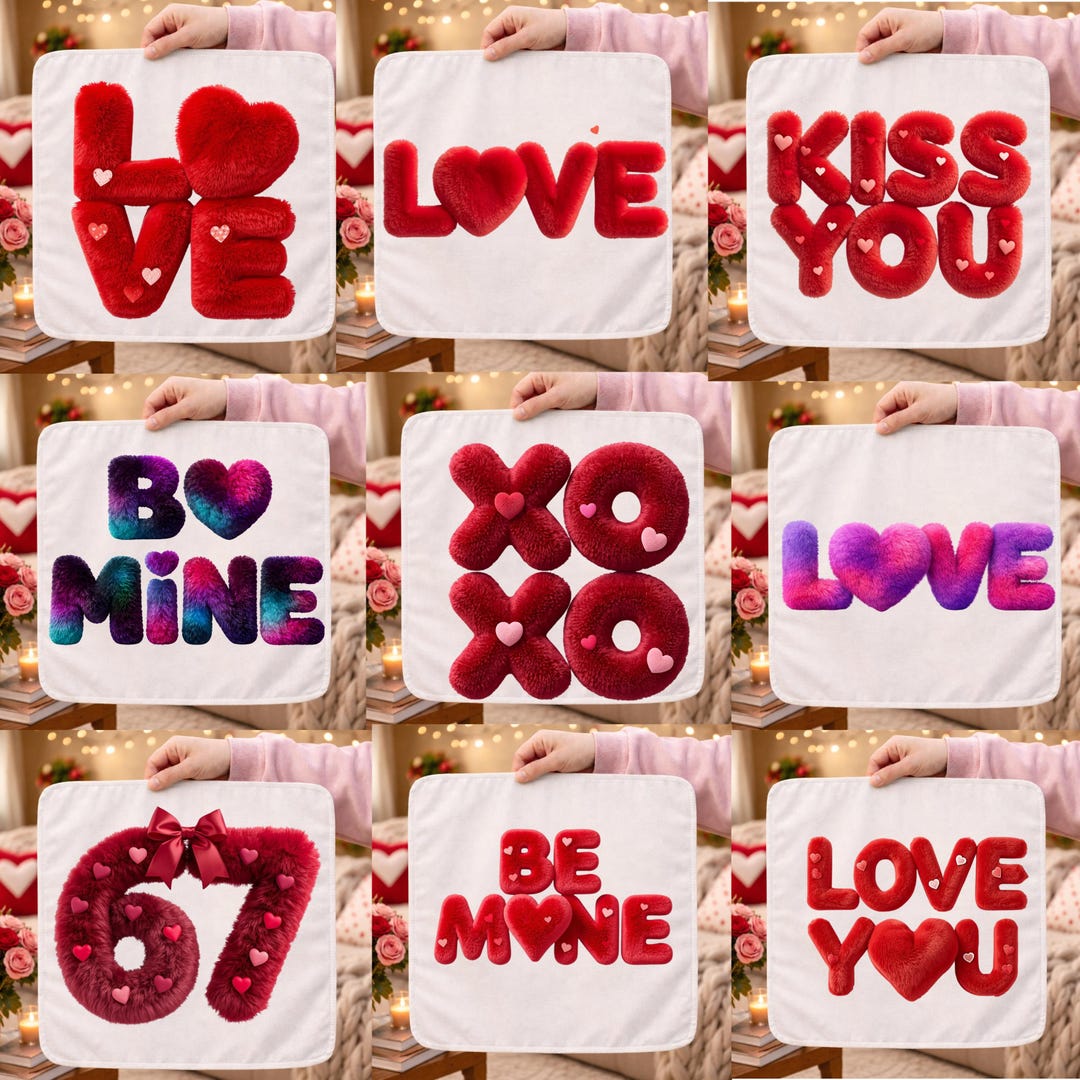 Valentine PNG Bundle (10 Designs) | Fuzzy Plush Lettering | Cute ...