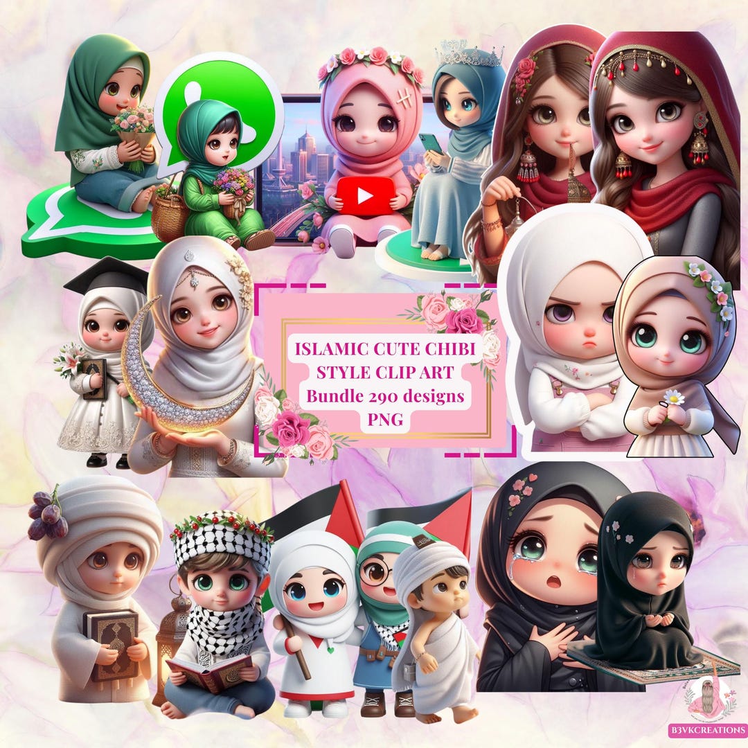 Islamic Chibi Clipart Bundle: Muslim Kids, Ramadan & Eid Graphics (PNG ...