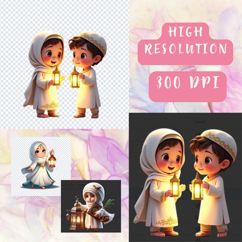 Islamic Chibi Clipart Bundle: Muslim Kids, Ramadan & Eid Graphics (PNG ...