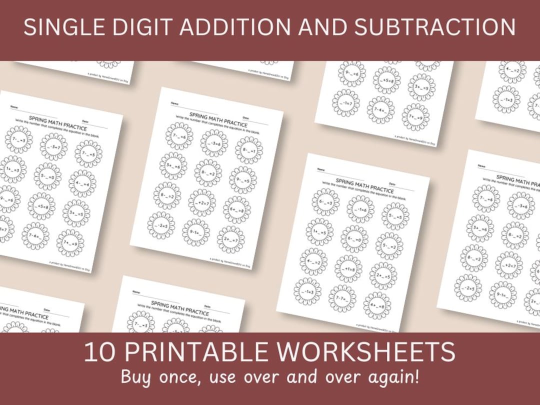 Single Digit Addition Worksheets, Elementary Math Practice, 1st 2nd ...
