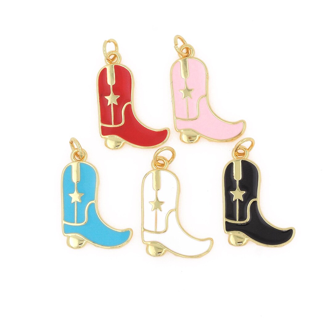 Cowboy Boot Pendant 18K Gold Plated Shoe Jewelry Simple Enamel Boot ...