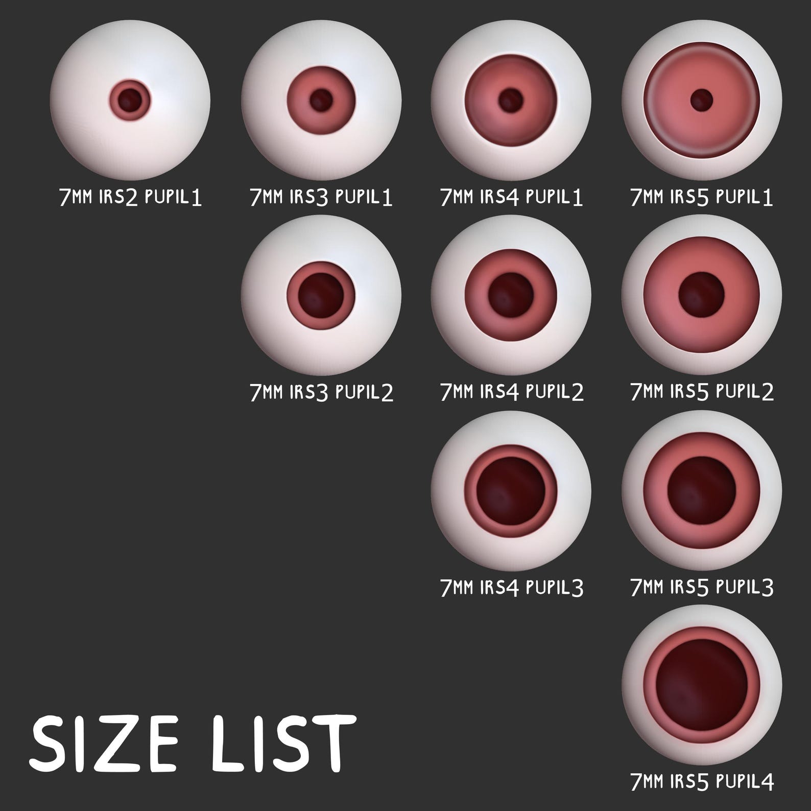 7mm BJD Eyes Base | Digital File for 3d Printing | Different Pupil ...