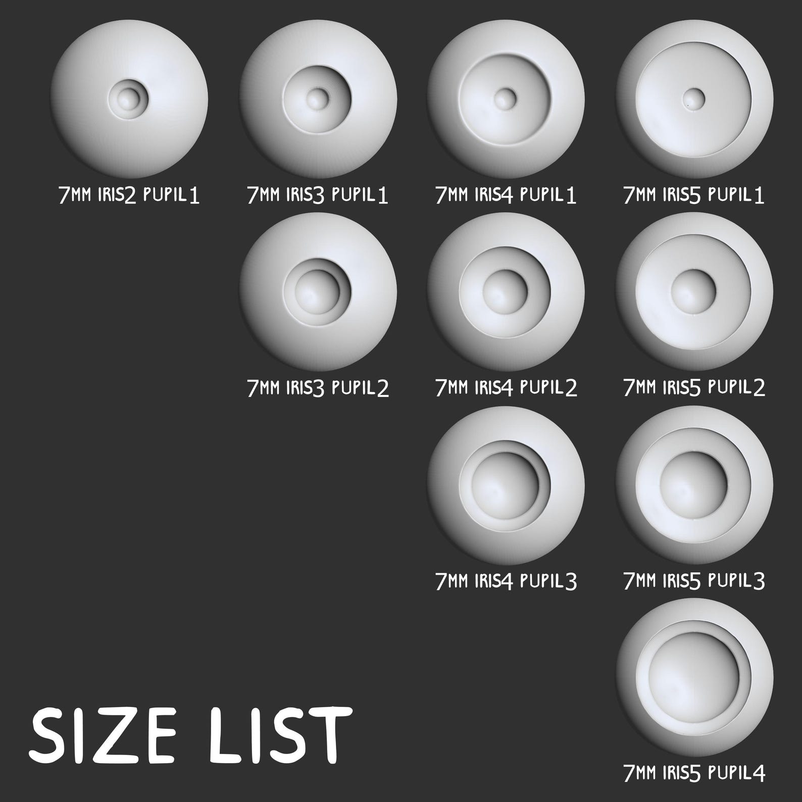 7mm BJD Eyes Base | Digital File for 3d Printing | Different Pupil ...