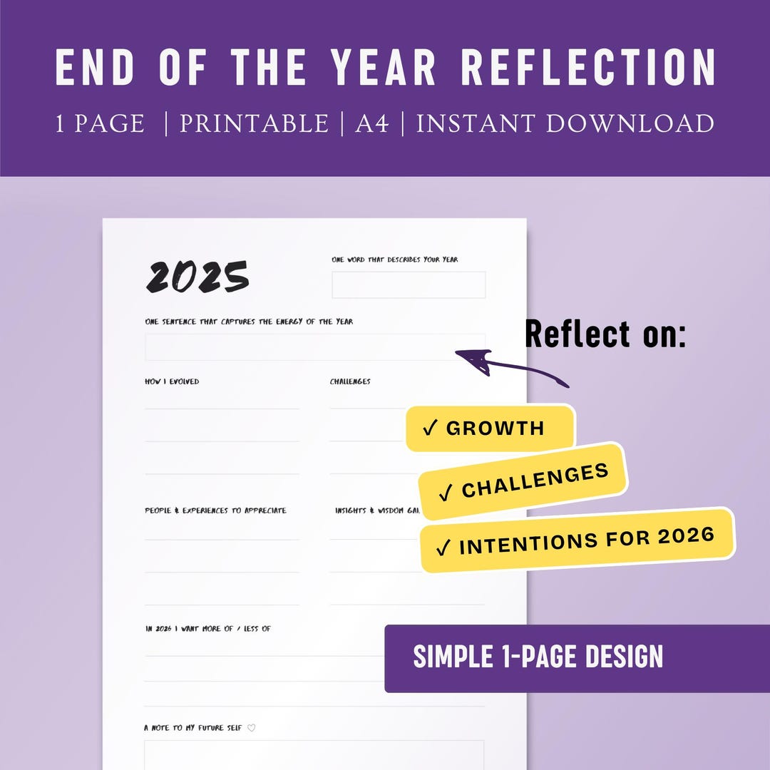 End of the Year Reflection Journal Template | Minimalistic Printable ...